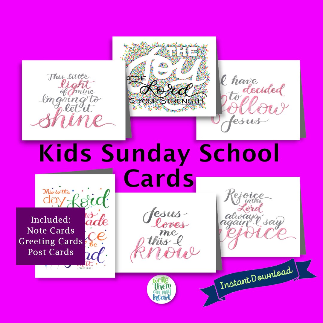Kids Sunday School Cards, Printable Kids Baptism Cards, Kids Church ...