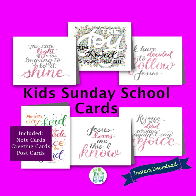 Kids Sunday School Cards, Printable Kids Baptism Cards, Kids Church ...