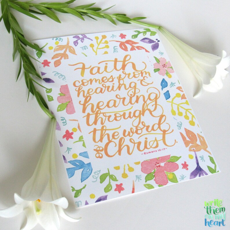 Romans 10:17, Floral Scripture Art Printable, Bible Greeting Card ...