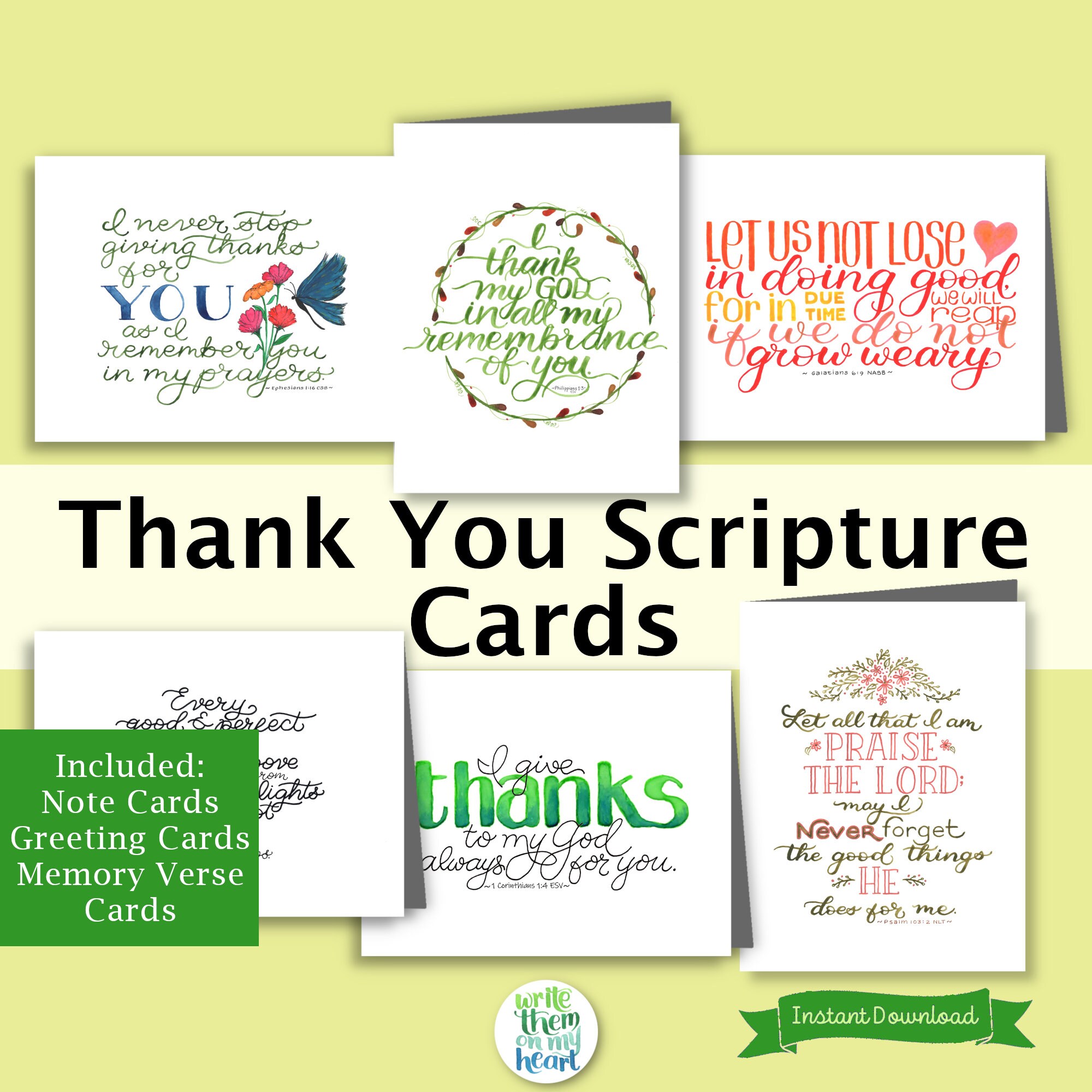 Scripture Thank You Notes, Thank You Scripture Cards, 6 Printable Bible ...