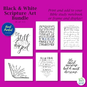 Black and White Scripture Art Set of 12 Printable Christian Calligraphy ...