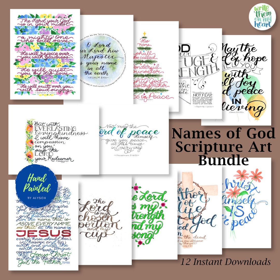 Scripture Art Set of 12 Printable Hand Lettered Bible Verses of the ...