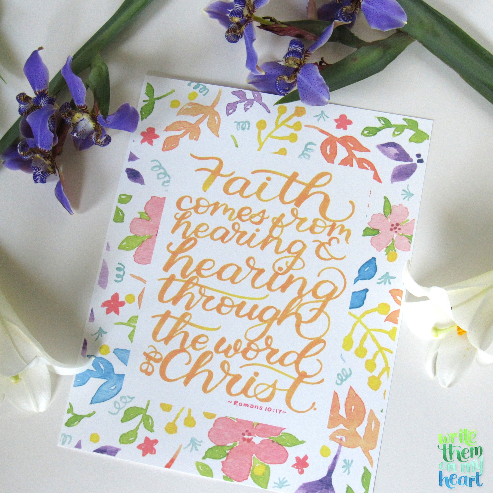 Romans 10:17, Floral Scripture Art Printable, Bible Greeting Card ...