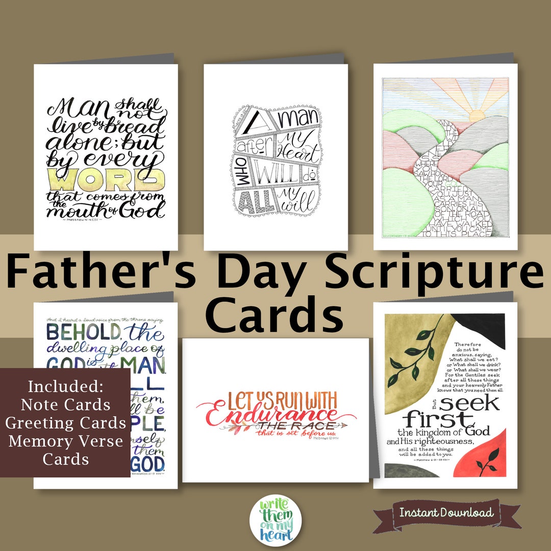 Father's Day Scripture Cards, 6 Printable Bible Verse Father's Day ...