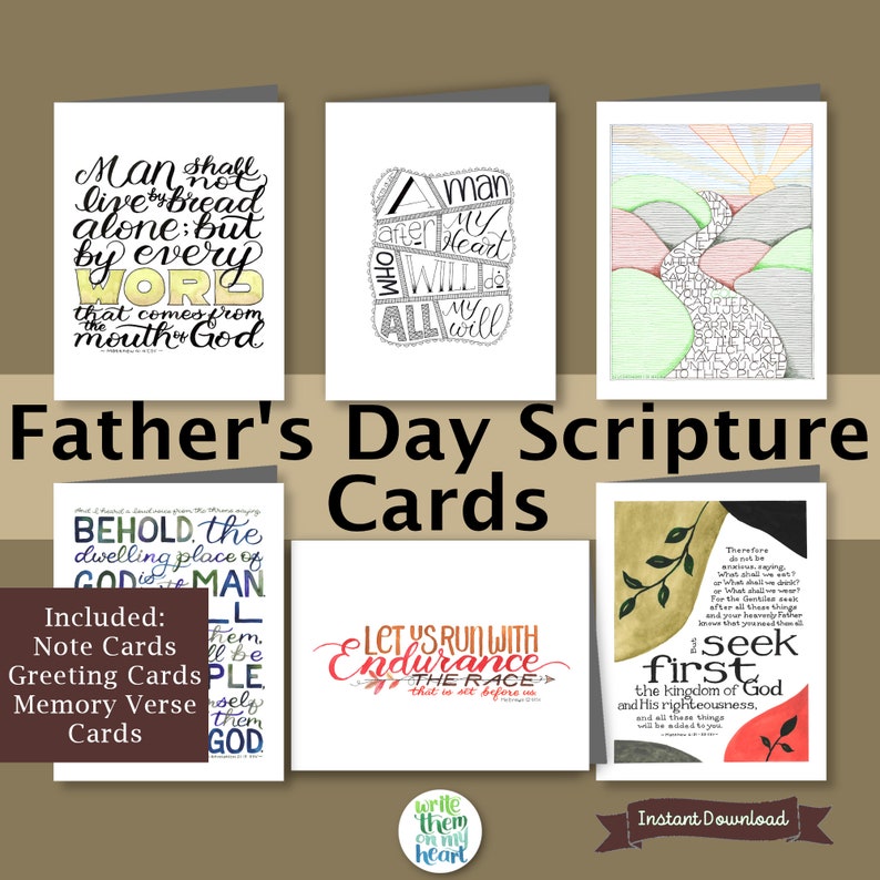 Father's Day Scripture Cards, 6 Printable Bible Verse Father's Day ...