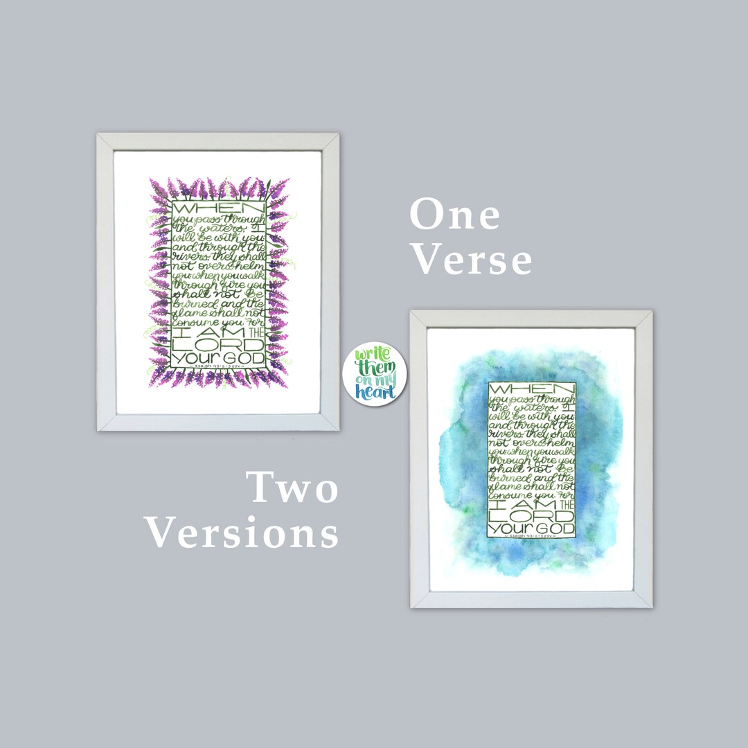 Isaiah 43:2, Floral Scripture Art Printable, Bible Greeting Card, Bible ...