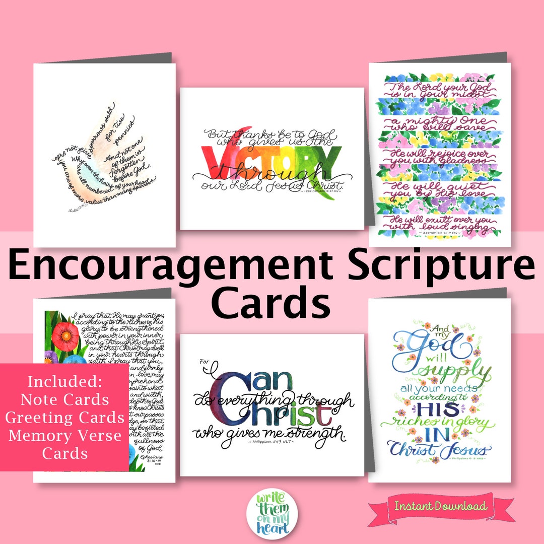 Encouragement Scripture Cards, 6 Printable Bible Verse Encouragement ...