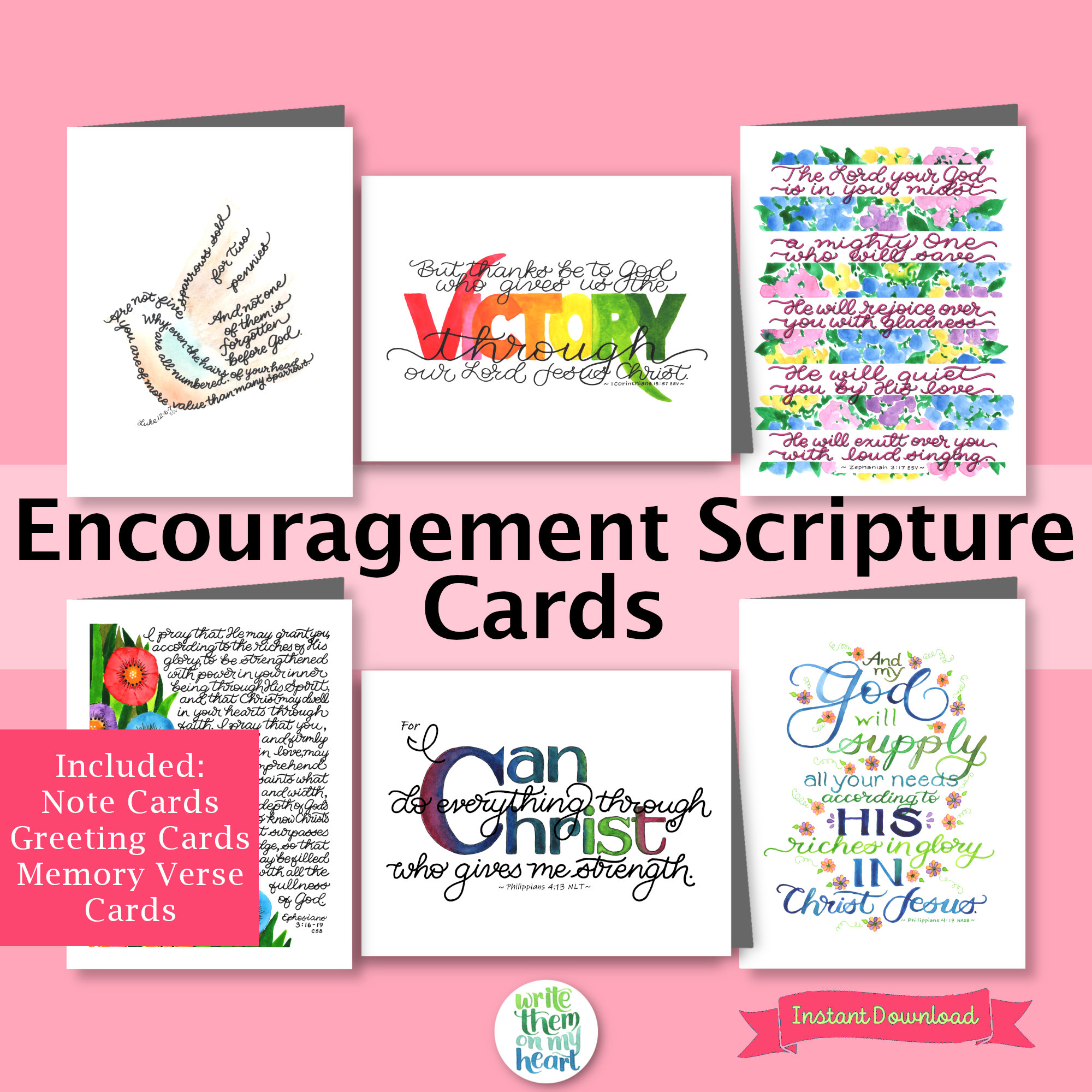 Encouragement Scripture Cards, 6 Printable Bible Verse Encouragement ...