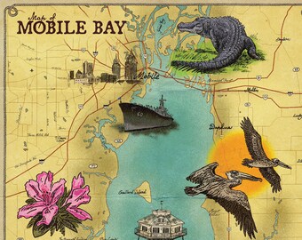 Mobile Bay Map Alabama - Etsy