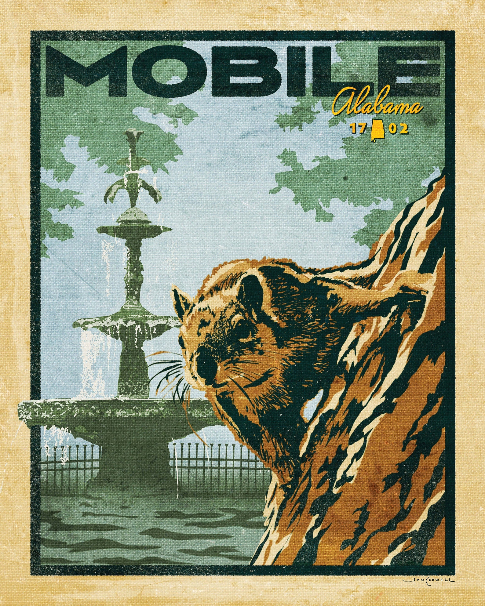 Mobile Alabama Art Print, Downtown Poster, Bienville Square Squirrel ...