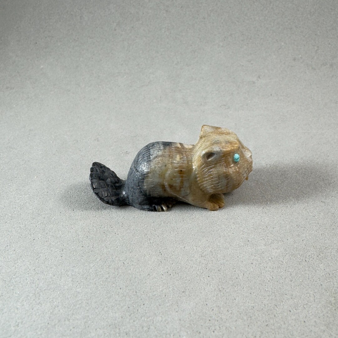 Zuni Fetish Baby Beaver, Made of Picasso Marble With Inlay Turquoise ...