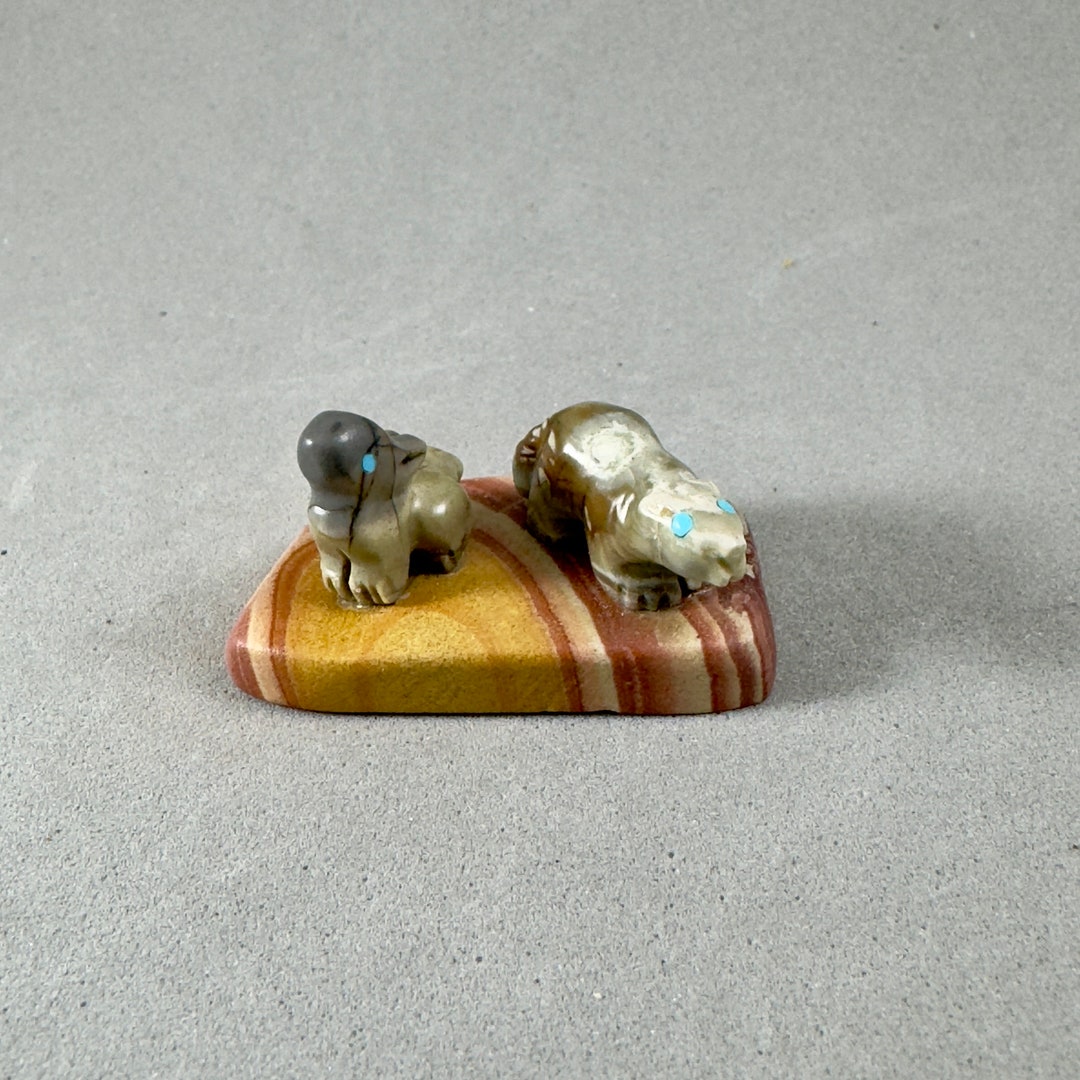 Zuni Fetish Bunny/rabbit and Beaver Sitting on a Jasper Base, Made of ...