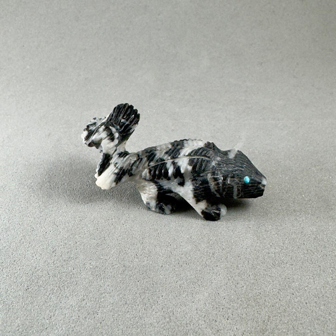 Zuni Fetish Skunk Made of Zebra Marble With Inlay Turquoise - Etsy