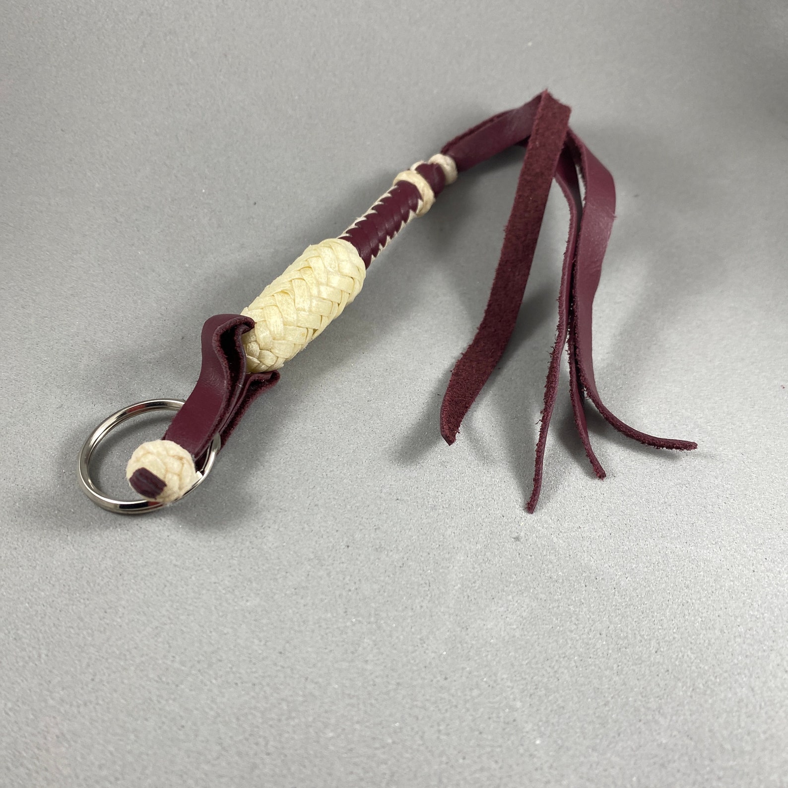 Braided Leather and Rawhide Latigo Mini Quirt Keychain - Maroon - Etsy
