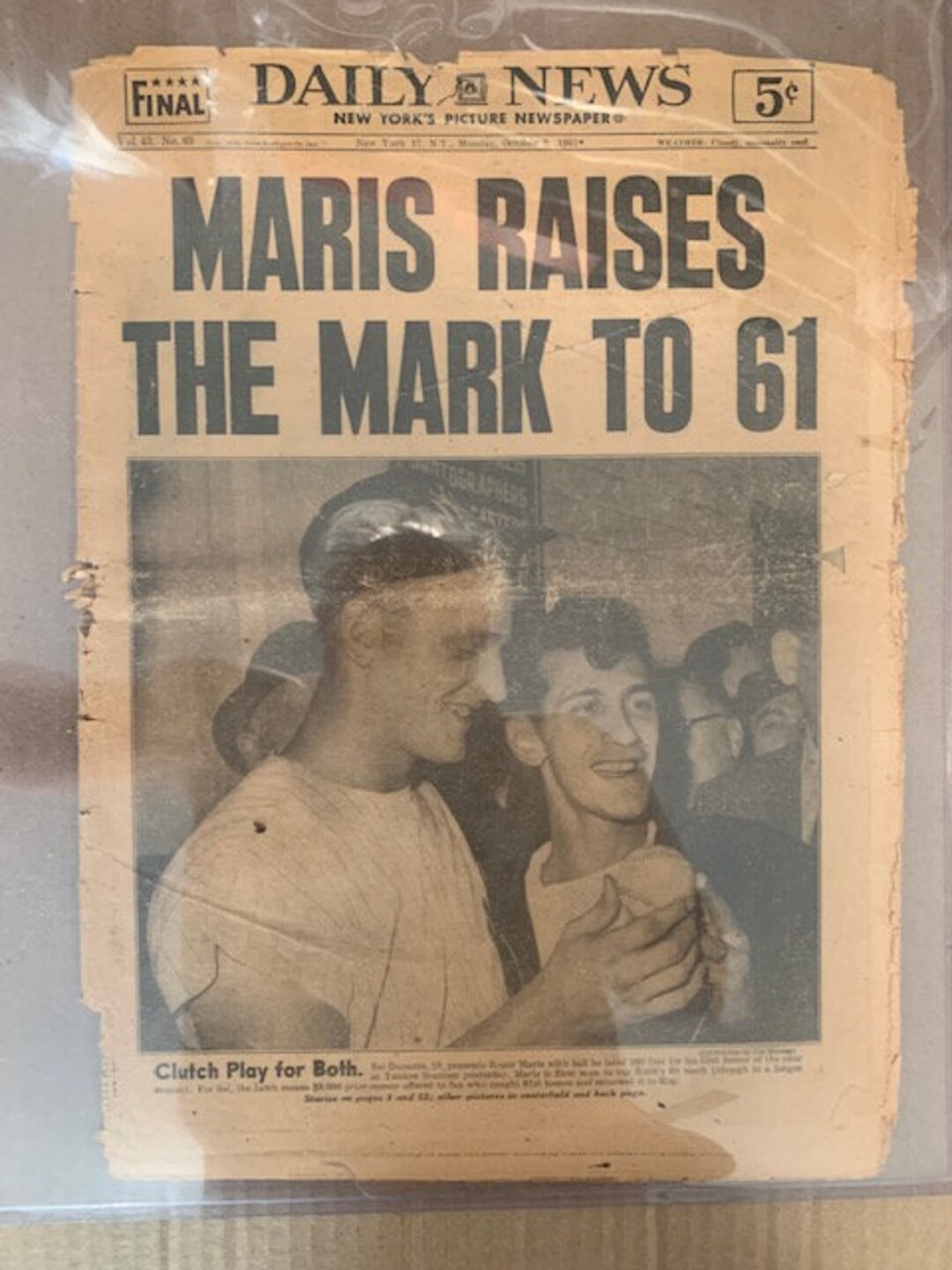 Roger Maris New York Yankees 1961 New York Daily Newspaper - Etsy