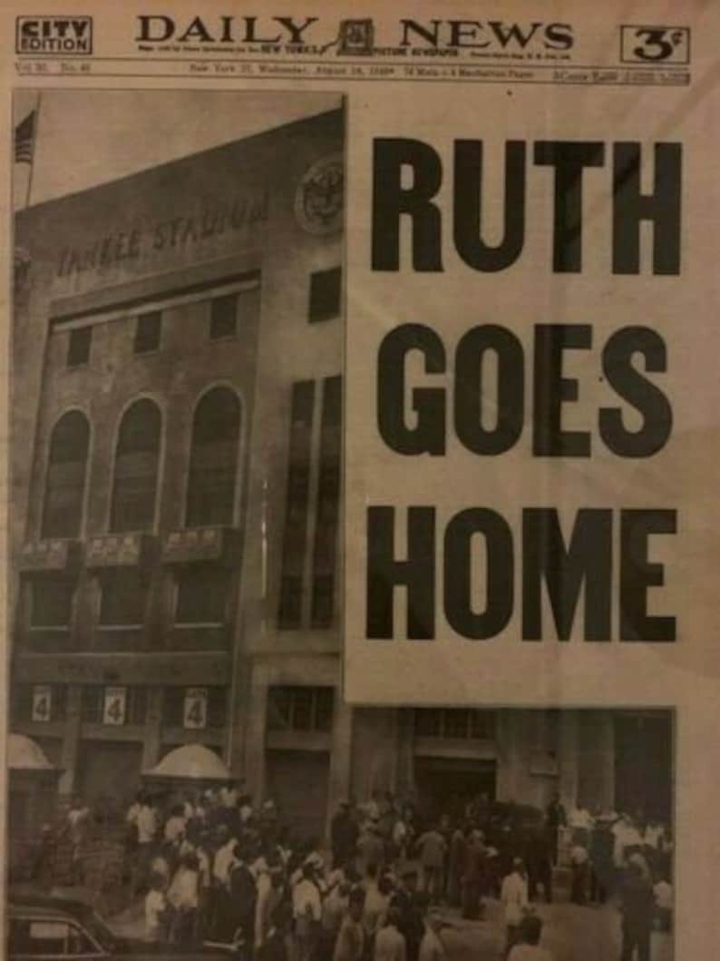 Babe Ruth DEATH 1948 Funeral Yankees Stadium ORIGINAL Newspaper - Etsy