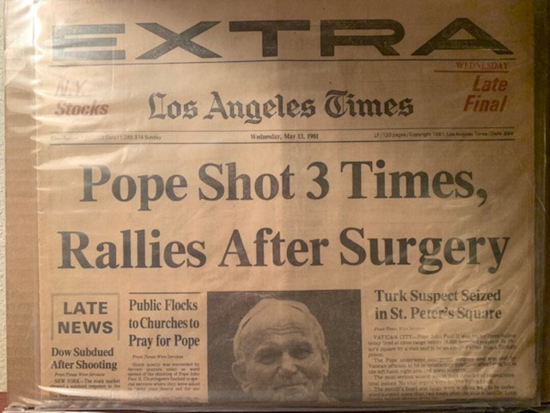Pope SHOT 3 Times Original Newspaper - Etsy