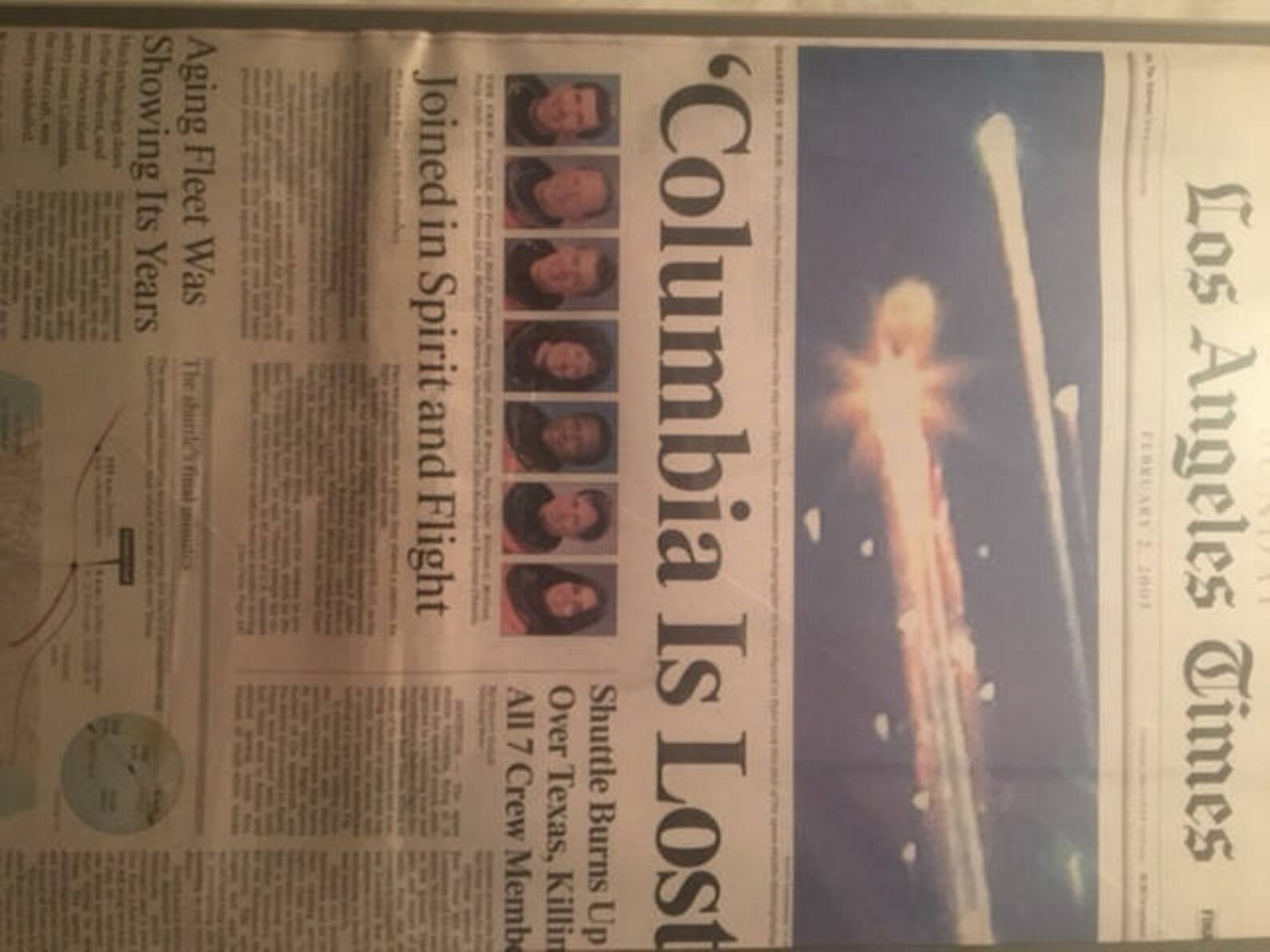 Newspaper 2003 Space Shuttle COLUMBIA All NASA Astronauts KILLED on ...