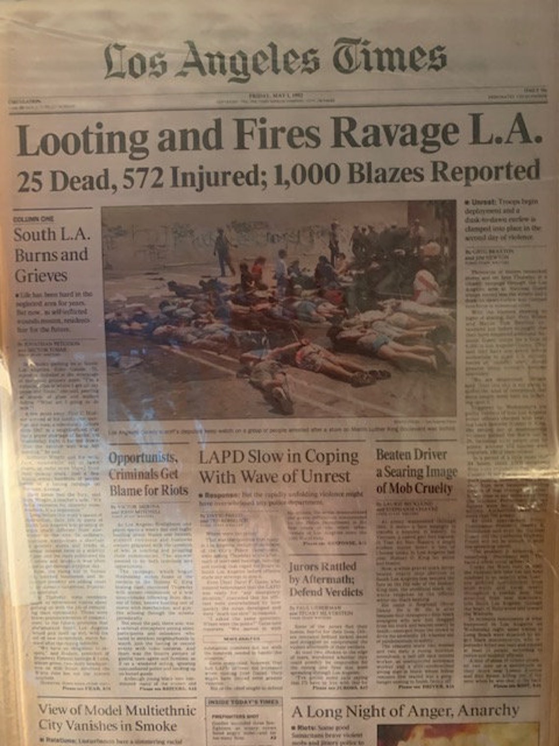 1992 RIOTS Los Angeles LA TIMES Newspaper - Etsy
