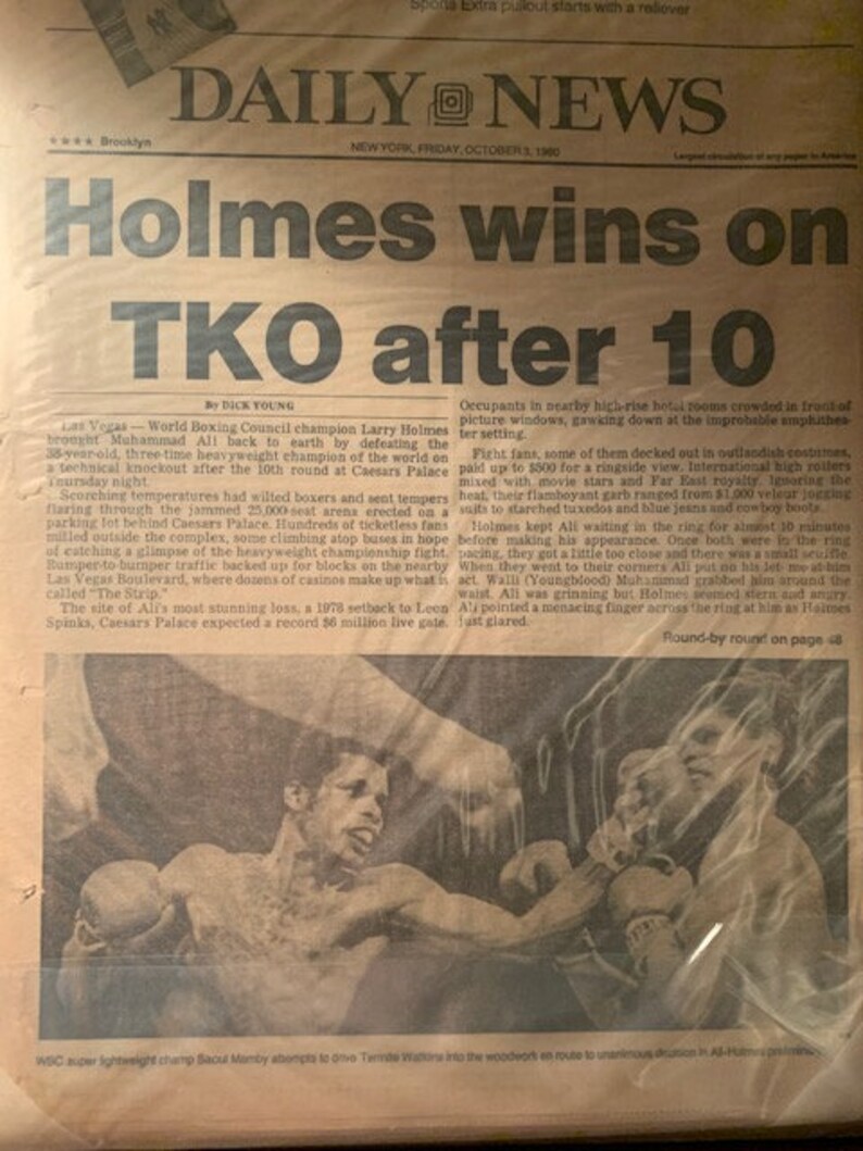 Muhammad ALI Loses to Larry Holmes 1980 Boxing Championship ORIGINAL - Etsy