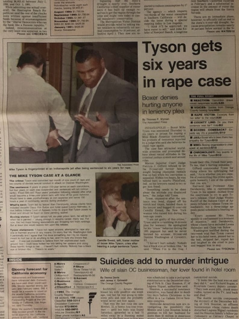 RAPE Conviction Mike Tyson Goes to PRISON 1992 Boxing Champion - Etsy