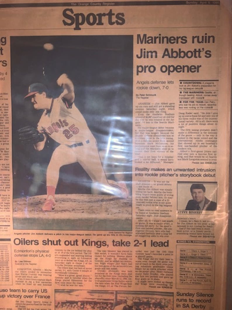 1989 Only ONE Arm Pitcher JIM ABBOT California Angels Rookie Start ...
