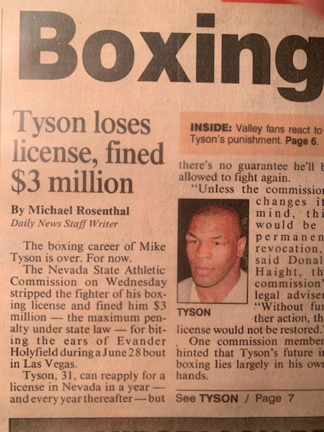 Mike Tyson BOXING License SUSPENDED 1997 Biting Holyfields EAR!!! - Etsy