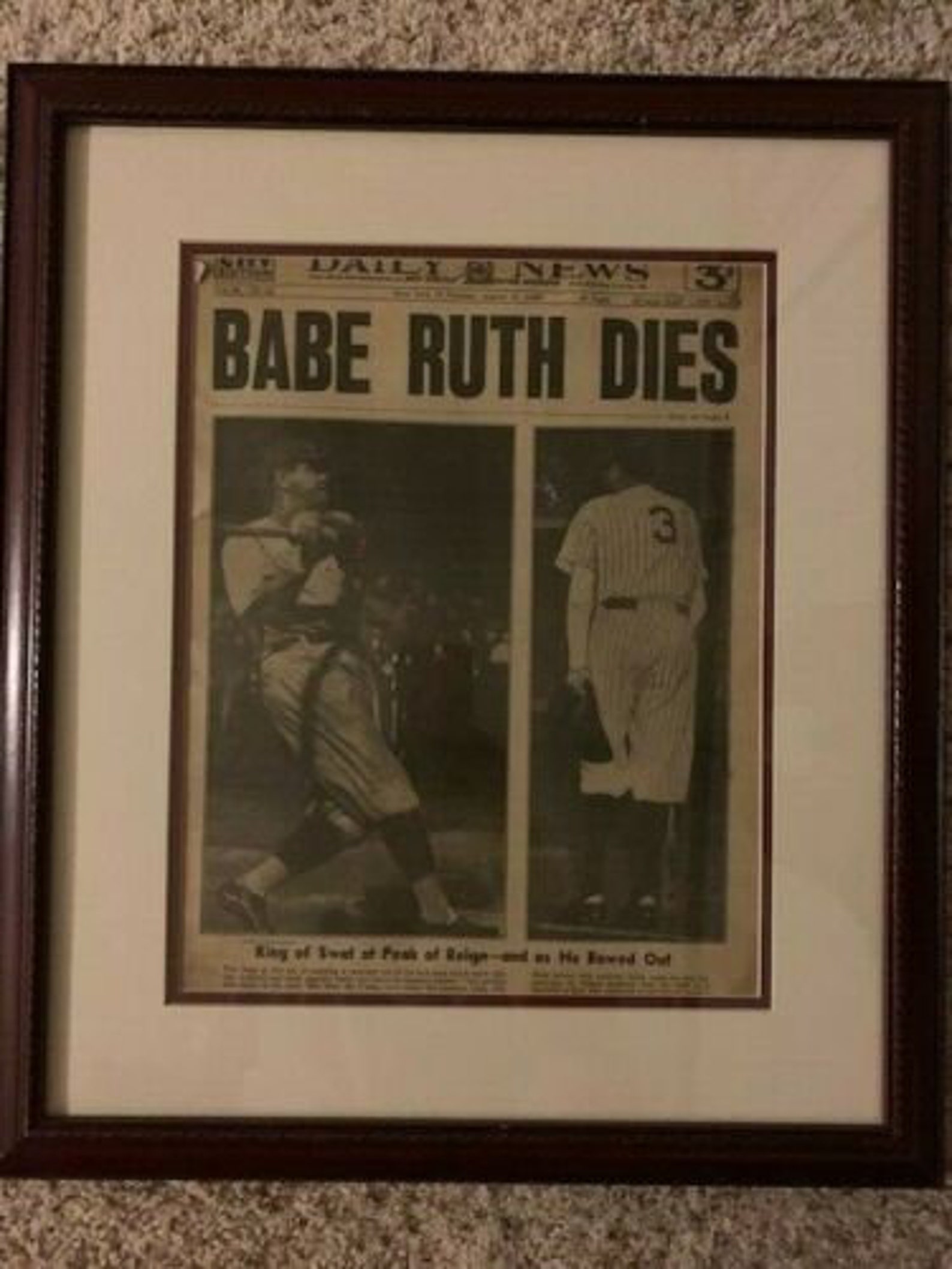 Babe Ruth DIES 1948 Whole ORIGINAL Newspaper New York Daily News MLB ...