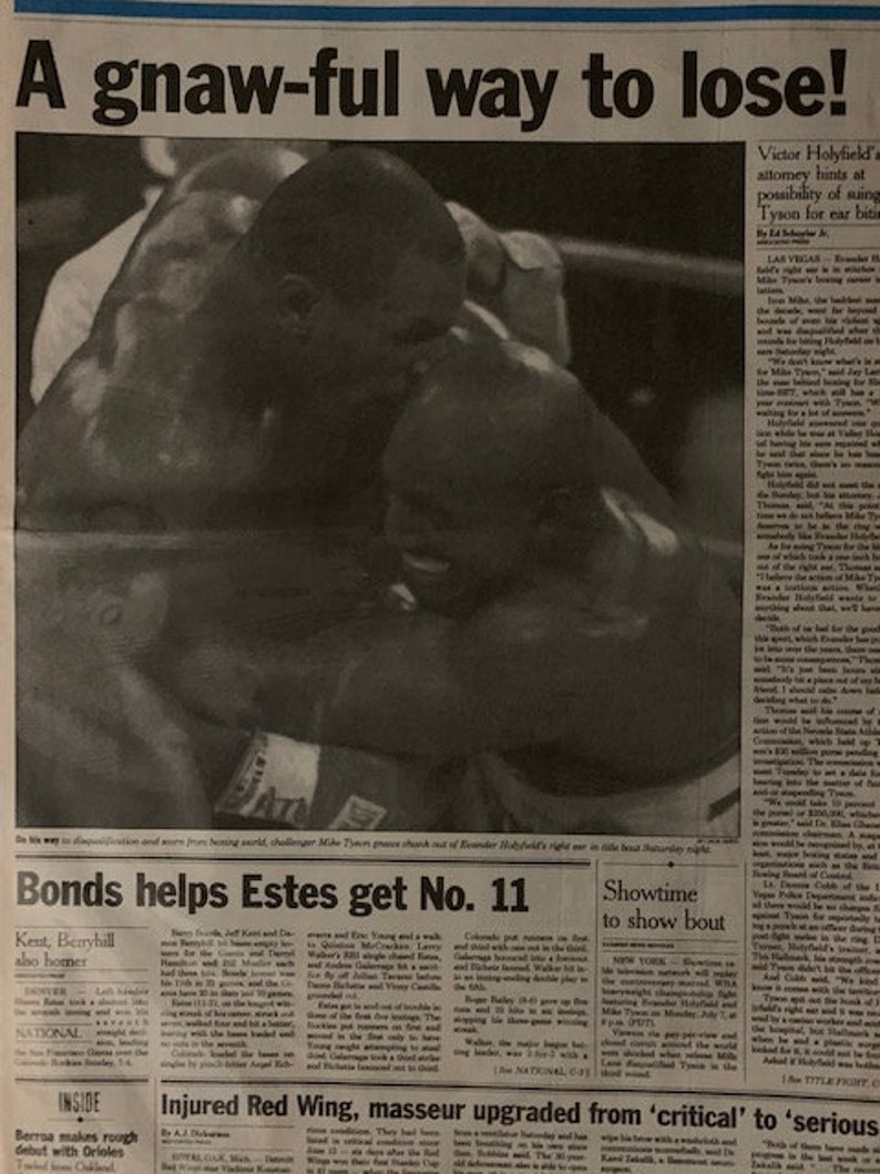 Mike Tyson Bites off Holyfields Ear!! 1997 Title Fight Boxing - Etsy
