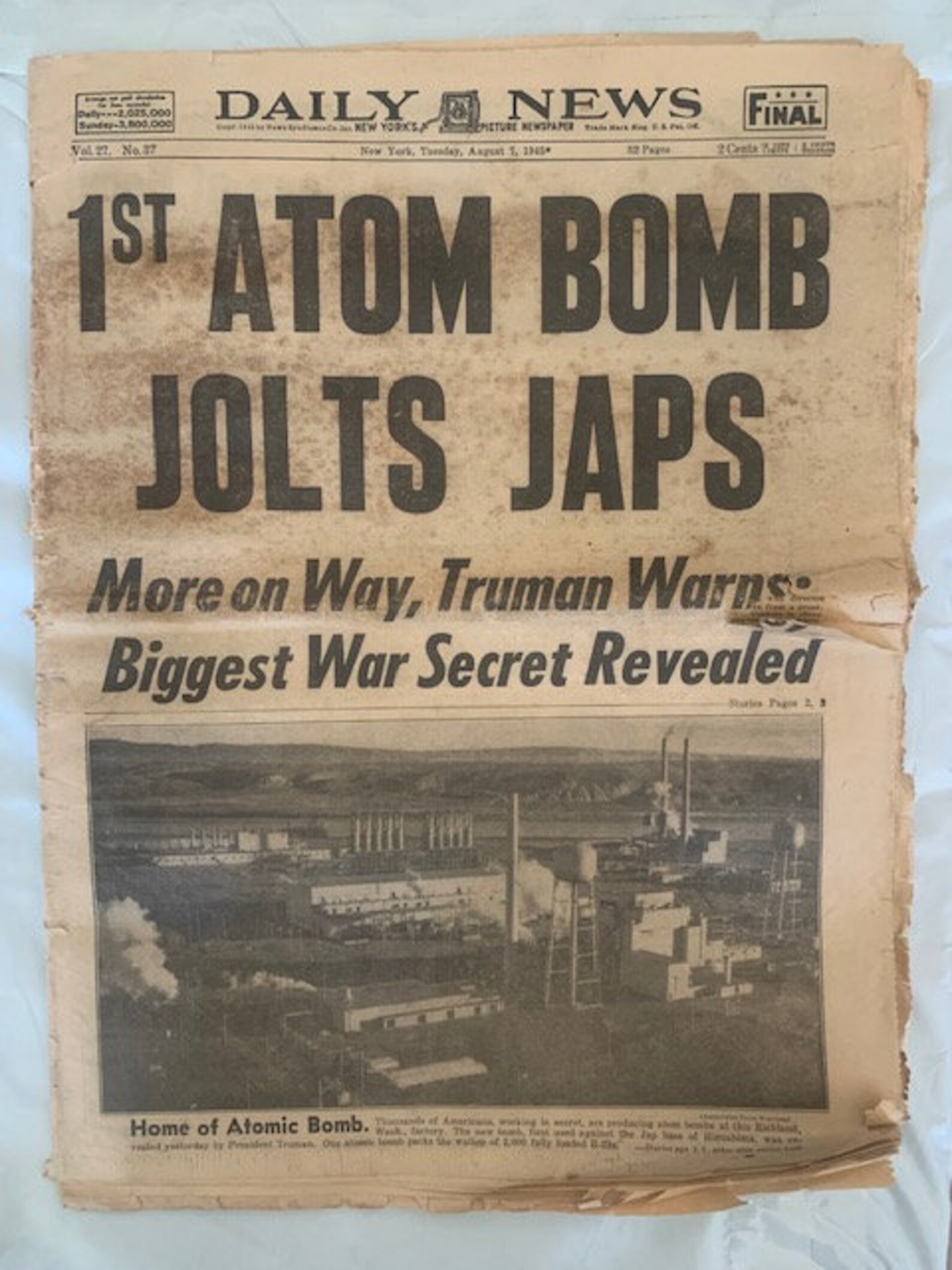 Atom Bomb WW2 Dropped on Japan Harry S. Truman 1945 NY Daily News ...