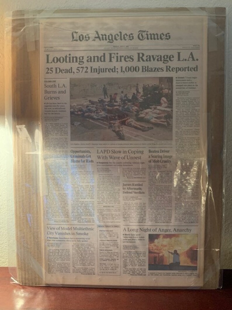 1992 RIOTS Los Angeles LA TIMES Newspaper - Etsy