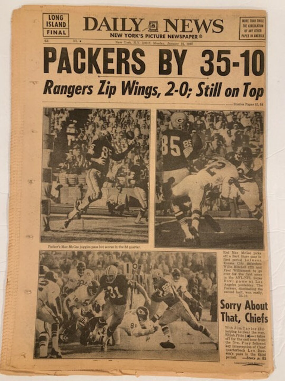 Super Bowl I in 1967 Green Bay Packers NFL Over KC Chiefs Vince ...