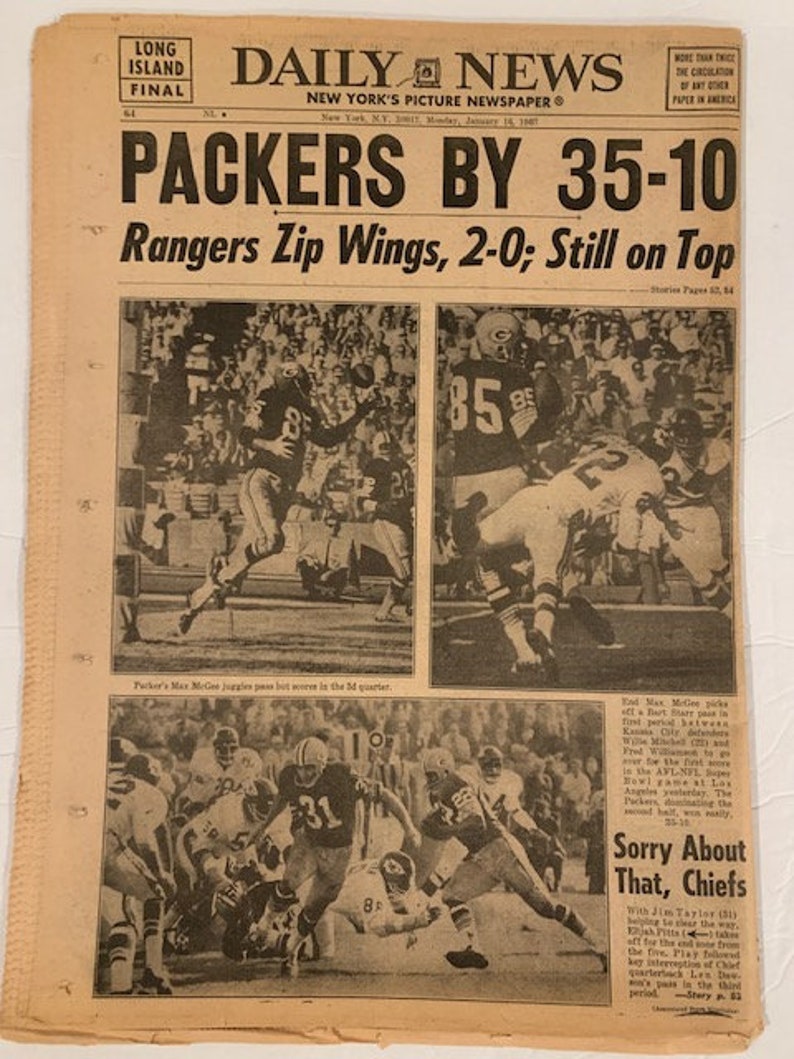 Super Bowl I in 1967 Green Bay Packers NFL Over KC Chiefs Vince ...