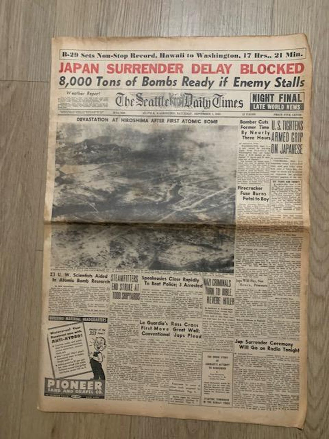 WWII Atomic Bomb, Hiroshima - 1045 Original Newspaper - Etsy