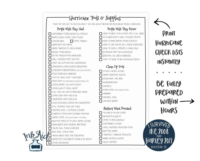 HURRICANE Prep Printable Checklists | Print Your Own Storm Preparation ...