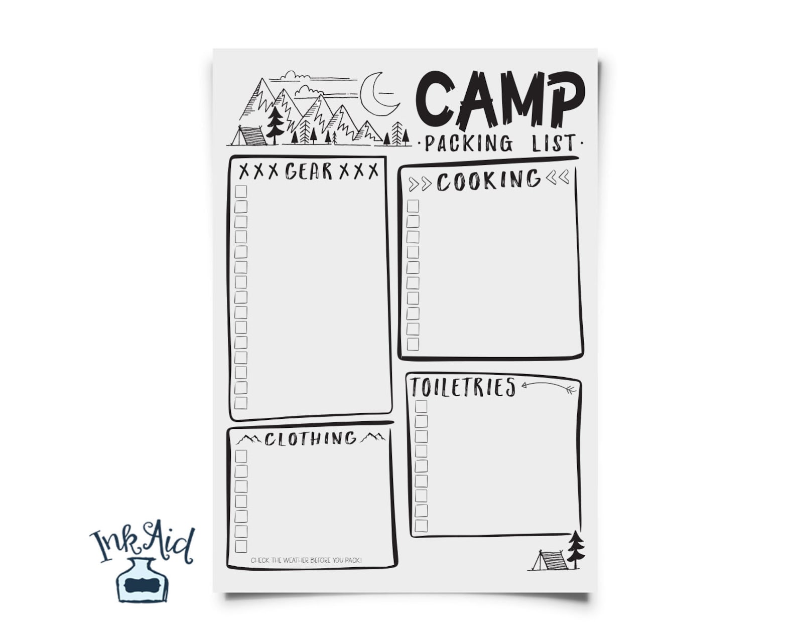 CAMP Packing List | PRINTABLE Full Page | Hand Drawn PDF File | Boy Cub ...