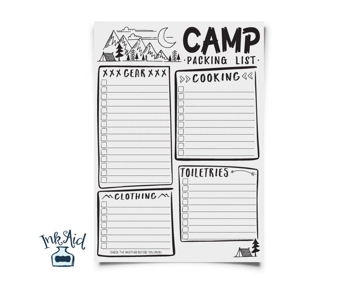 CAMP Packing List | PRINTABLE Full Page | Hand Drawn PDF File | Boy Cub ...