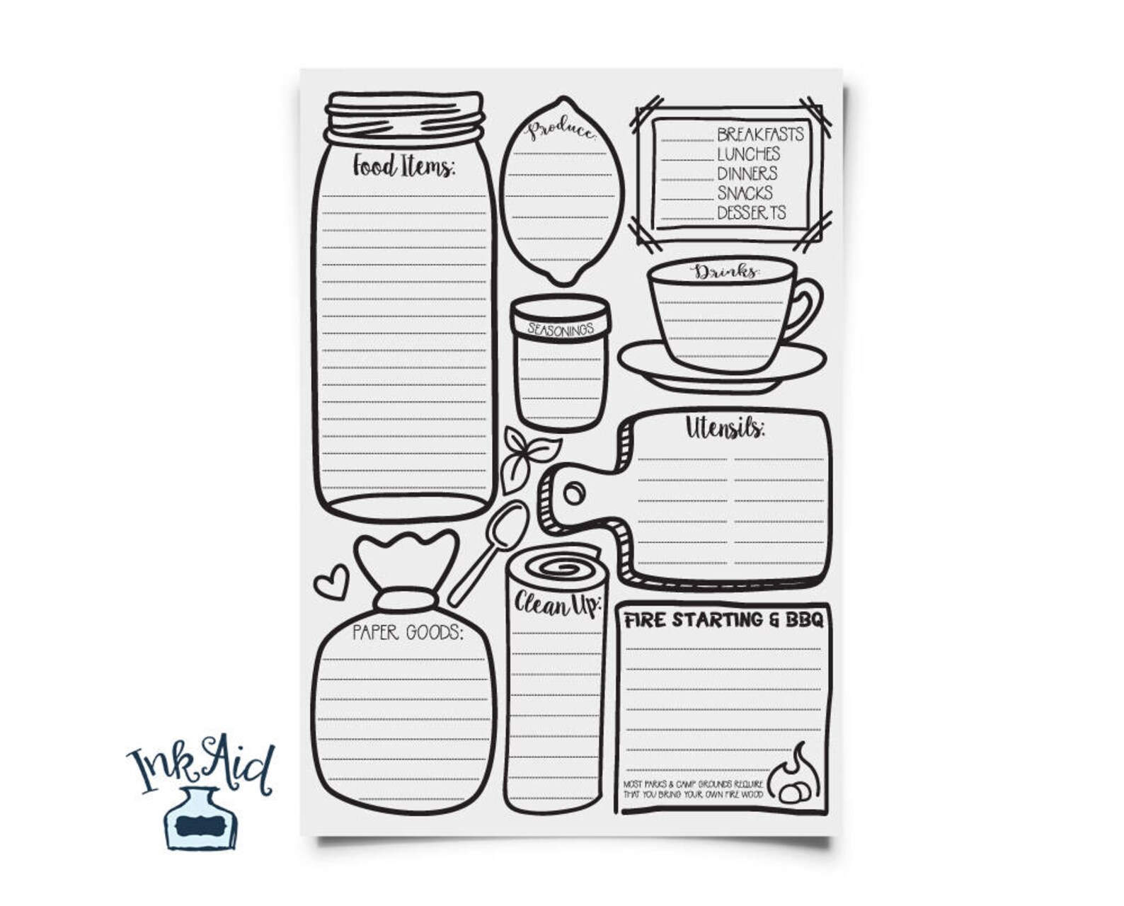 Doodle CAMP Out Packing List | PRINTABLE Full Page | Hand Drawn PDF ...