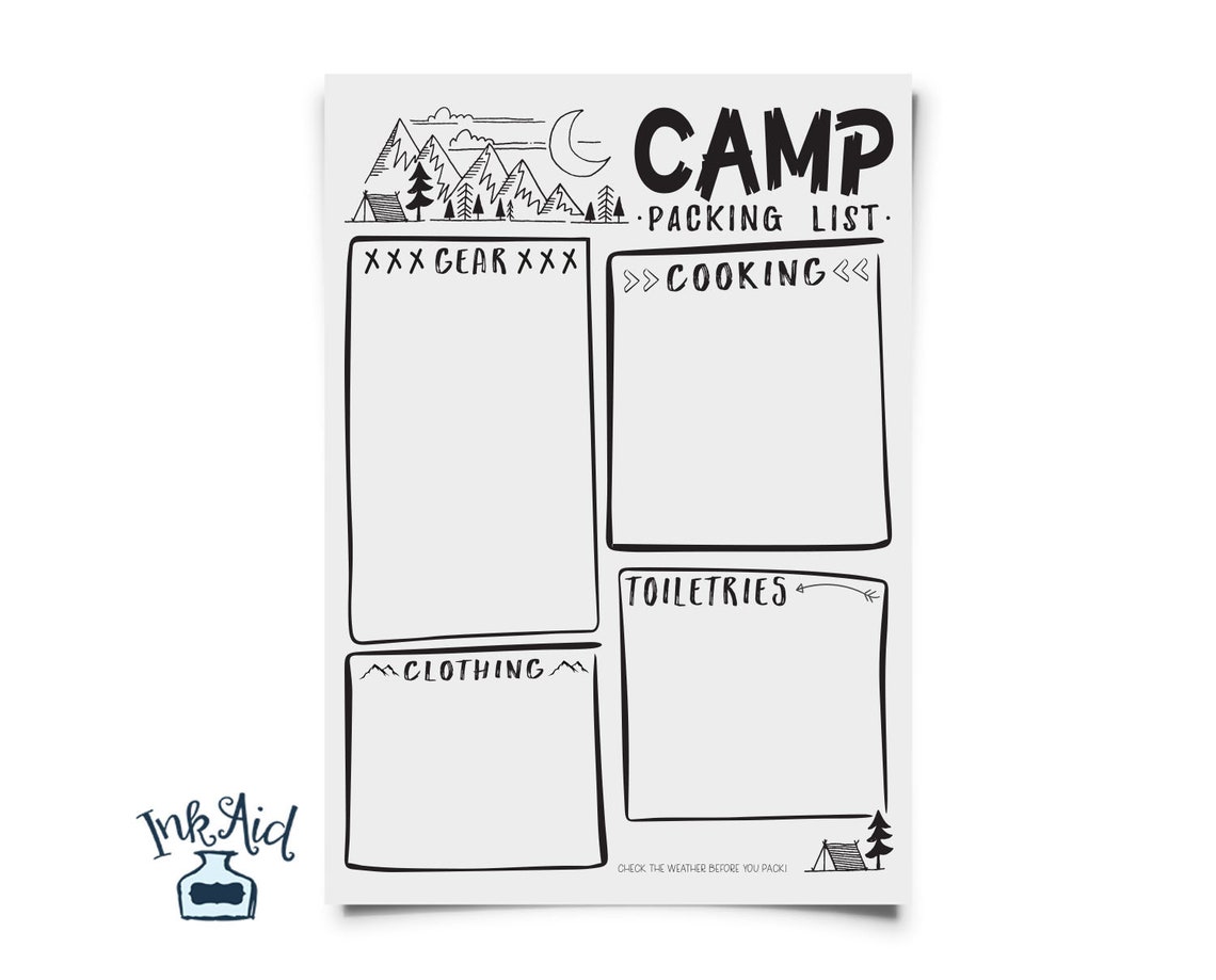 CAMP Packing List | PRINTABLE Full Page | Hand Drawn PDF File | Boy Cub ...