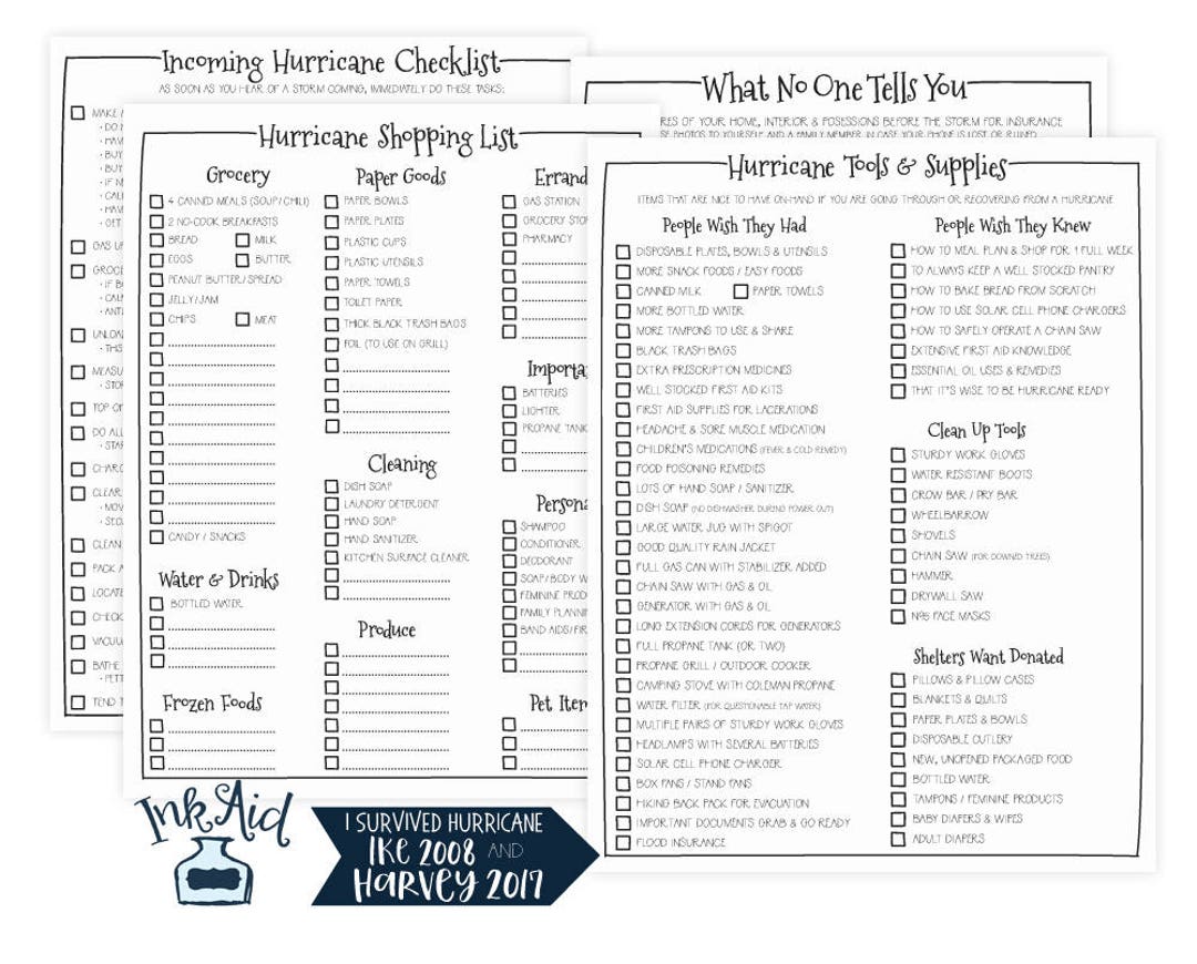 HURRICANE Prep Printable Checklists | Print Your Own Storm Preparation ...