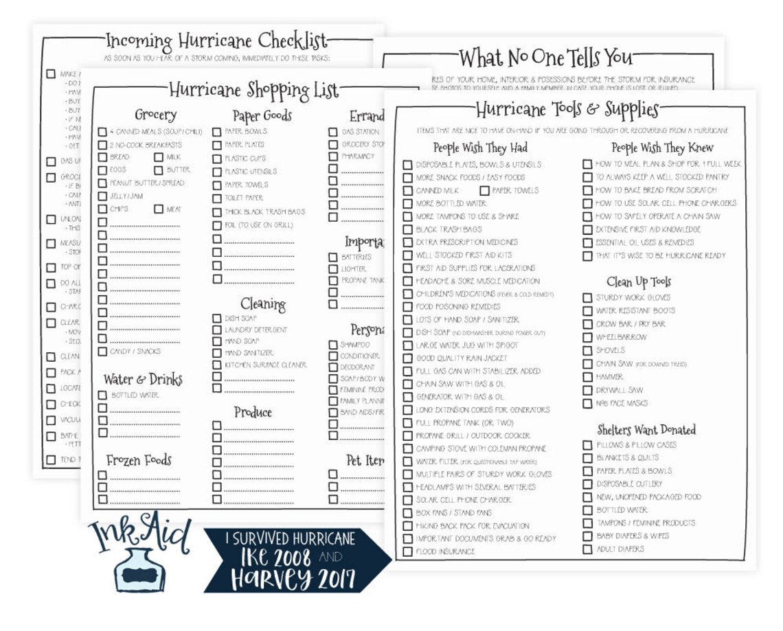 HURRICANE Prep Printable Checklists | Print Your Own Storm Preparation ...