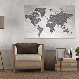 World Map on Aluminum Metal Interconnected | Etsy