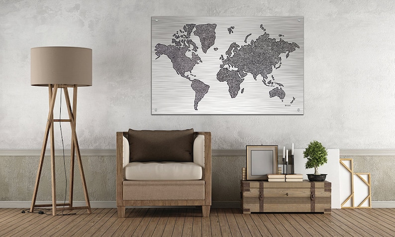 World Map on Aluminum Metal Interconnected - Etsy
