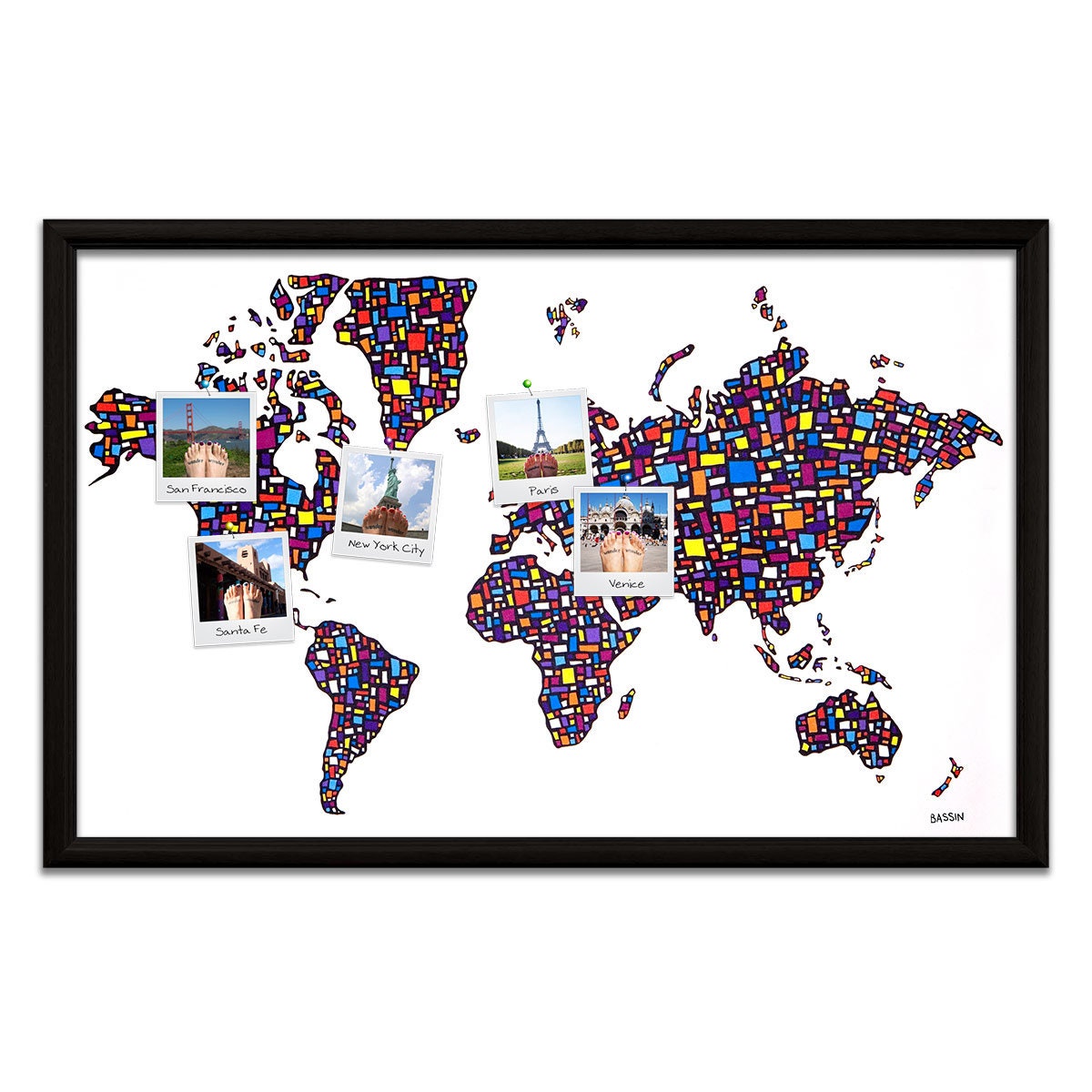 World Map Push Pin Board • Colorful Mondrian Inspired - Etsy