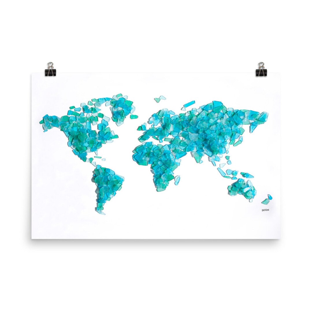 World Map Poster • Seaglass Topography - Etsy
