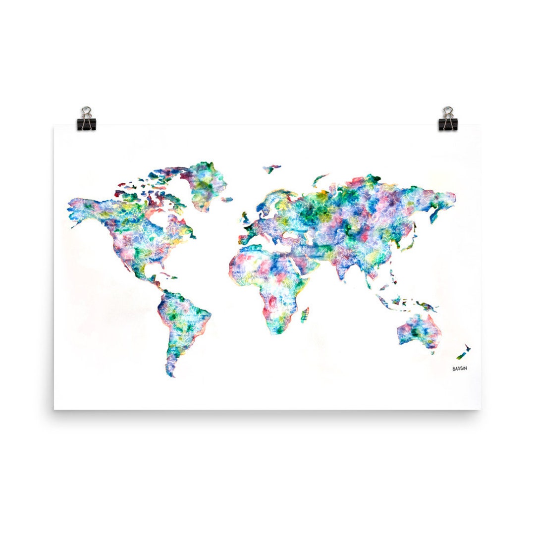 World Map Poster • River Systems Earthtones Watercolor Painting Art - Etsy