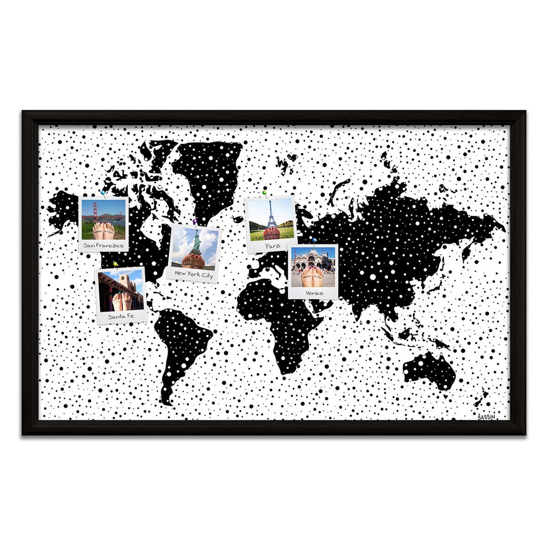 World Map Push Pin Board - Black and White Particle World Dots - Etsy