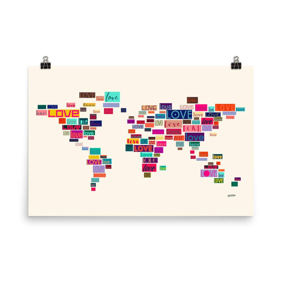 World Map Poster • LOVE Graphic Typeface Fonts - Etsy