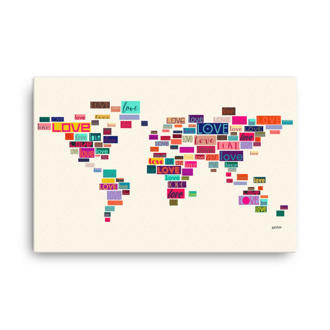 World Map Canvas • LOVE Graphic Typeface Fonts - Etsy