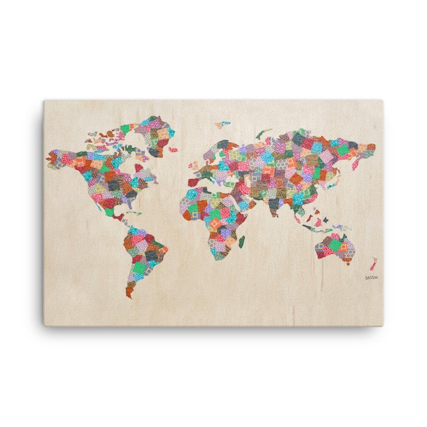 Canvas World Map Print Fabric - Etsy
